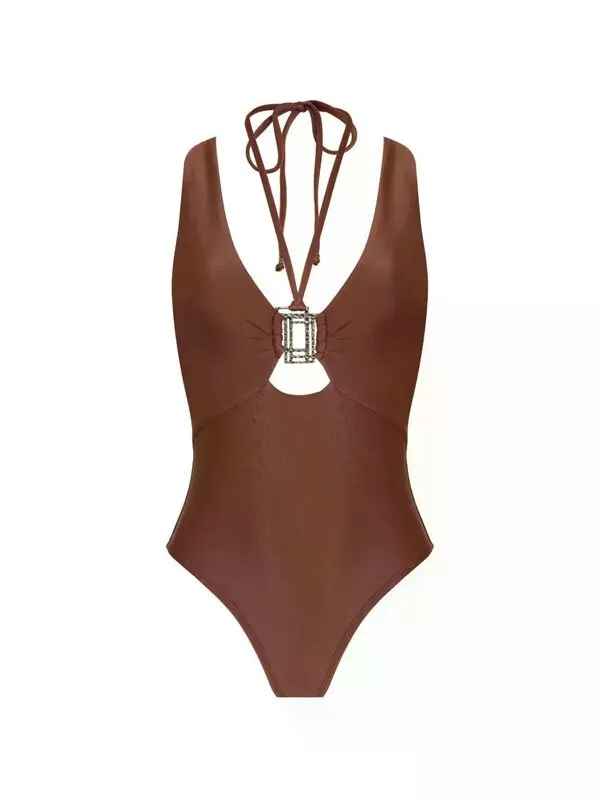 AMIR SLAMA Tie-fastening Cutout One-piece Swimsuit - Brown