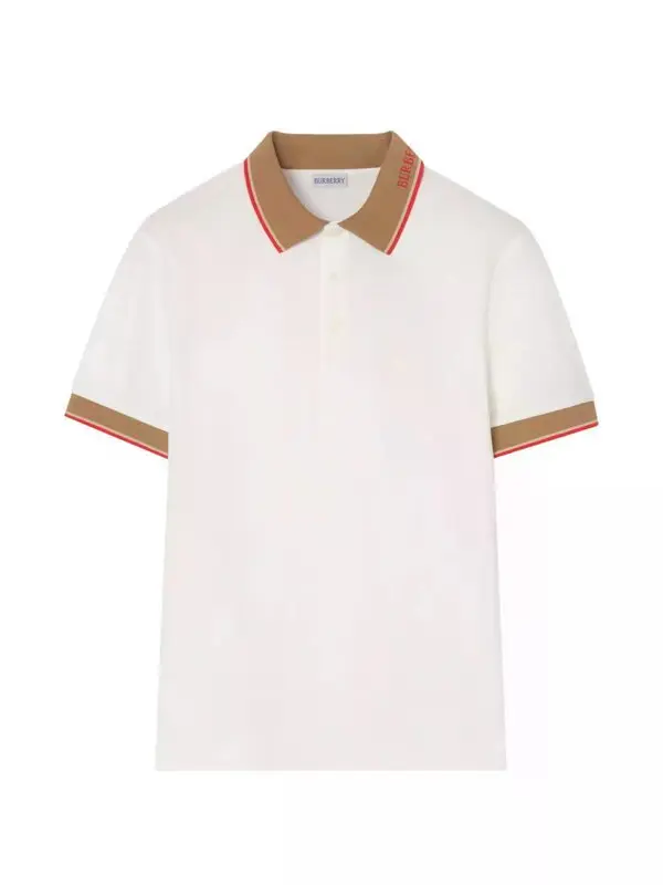 Burberry Logo Collar Cotton Polo Shirt - White