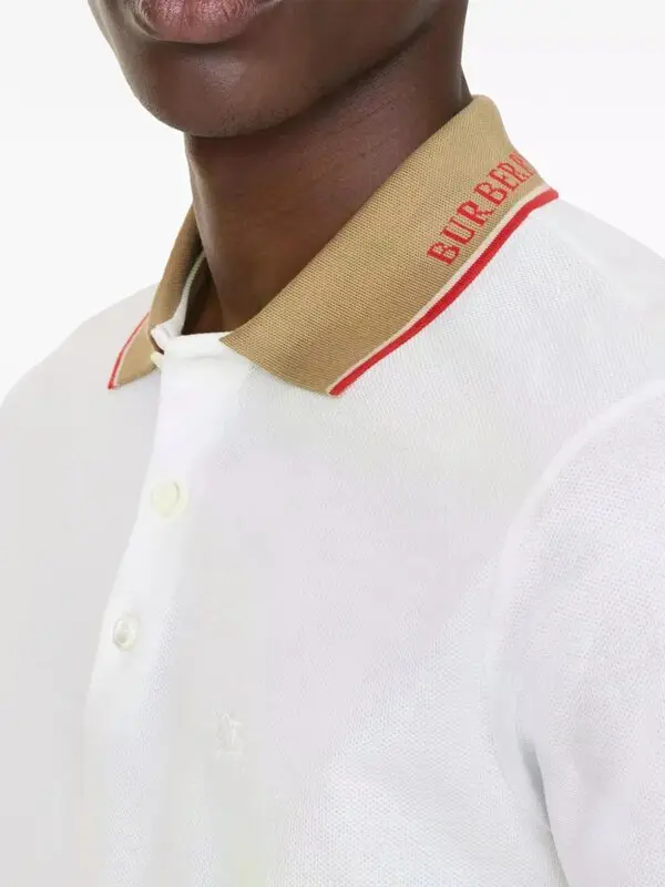 Burberry Logo Collar Cotton Polo Shirt - White