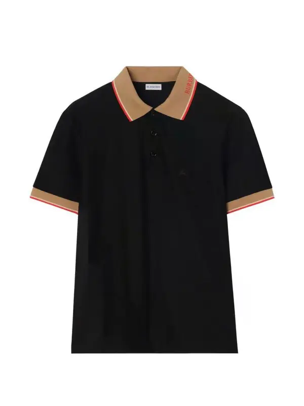 Burberry Logo Collar Cotton Polo Shirt - Black