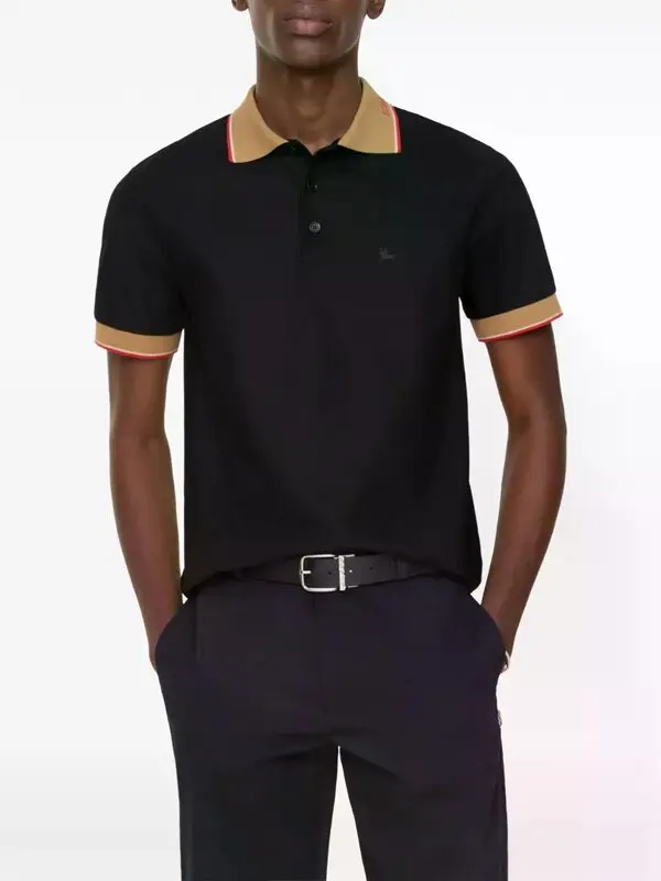 Burberry Logo Collar Cotton Polo Shirt - Black