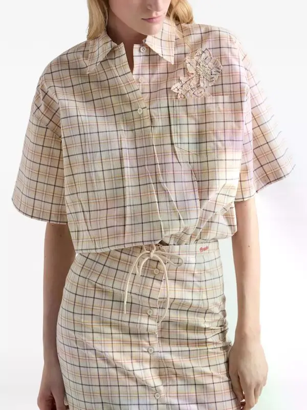 Prada Embroidered Checked Poplin Top