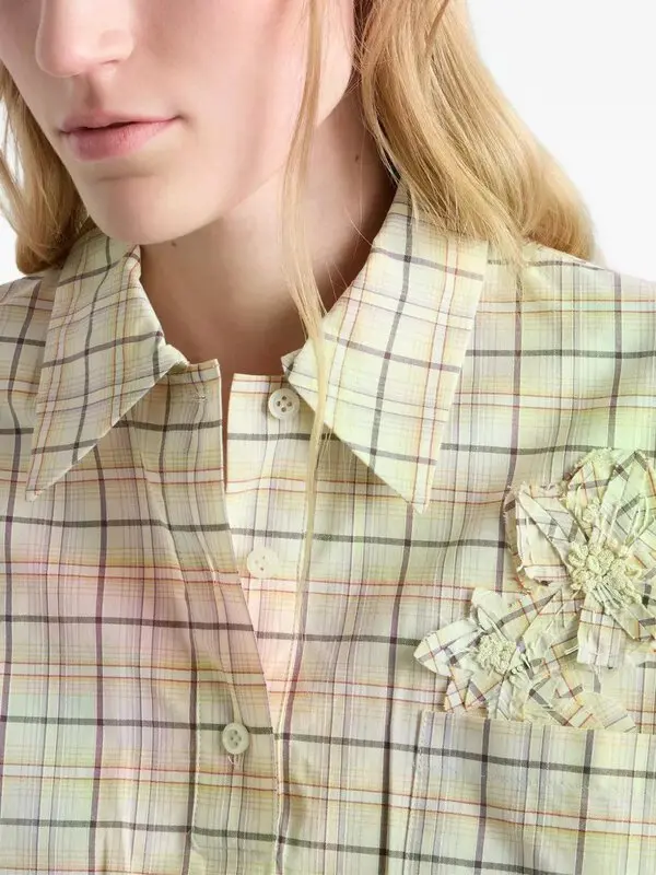 Prada Embroidered Checked Poplin Top