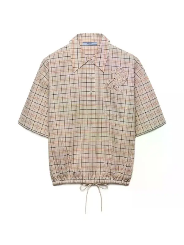 Prada Embroidered Checked Poplin Top
