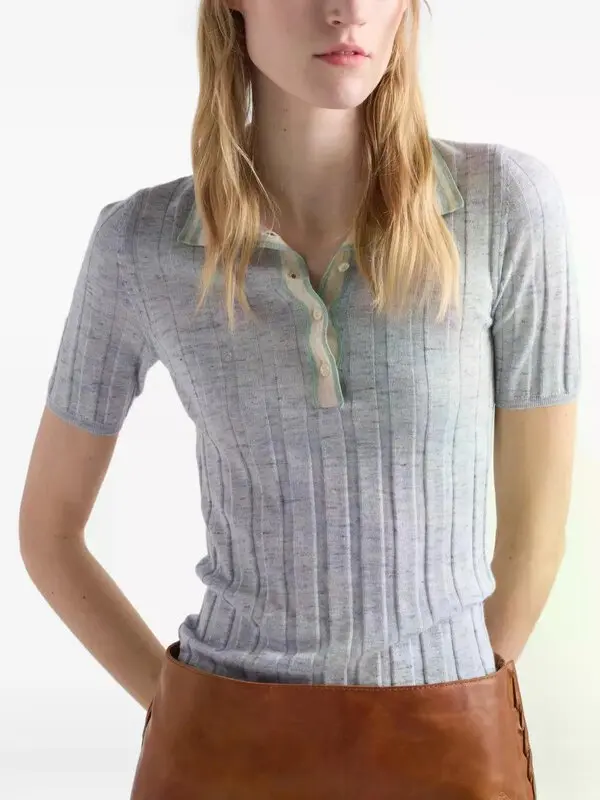 Prada Cashmere, Silk, And Linen Polo Sweater - Blue
