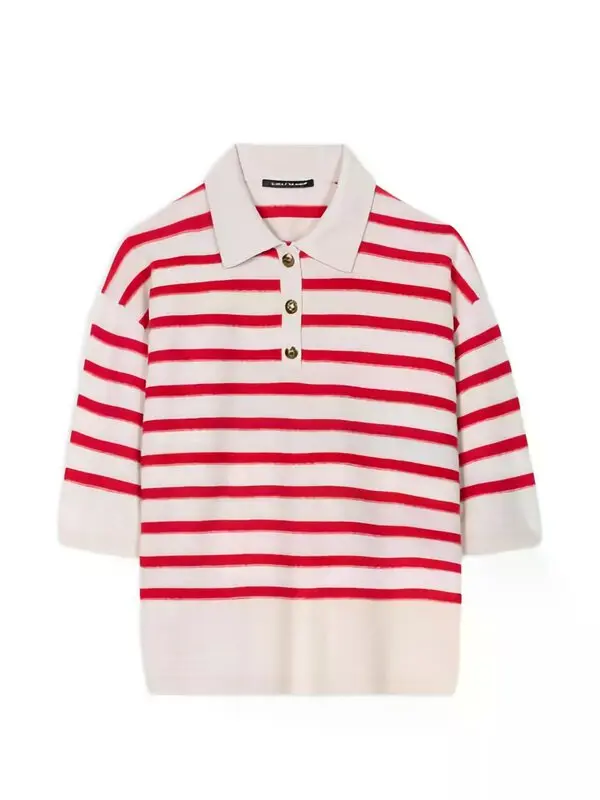 LUISA CERANO Striped Polo Top - Neutrals