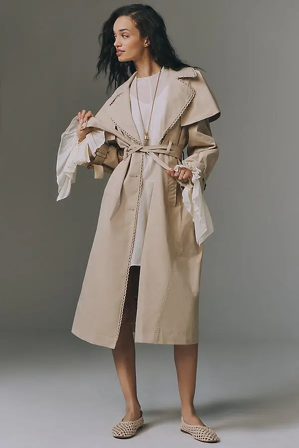 Anthropologie Capelet Trench Coat Jacket - Soft Camel
