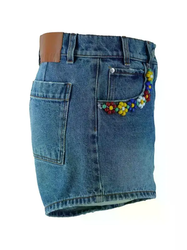 MSGM Floral-embellished Denim Shorts