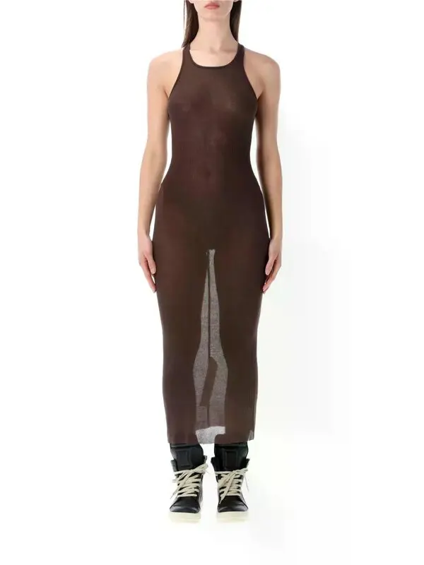 Rick Owens Sleeveless Crew-neck Midi Dress - Brown