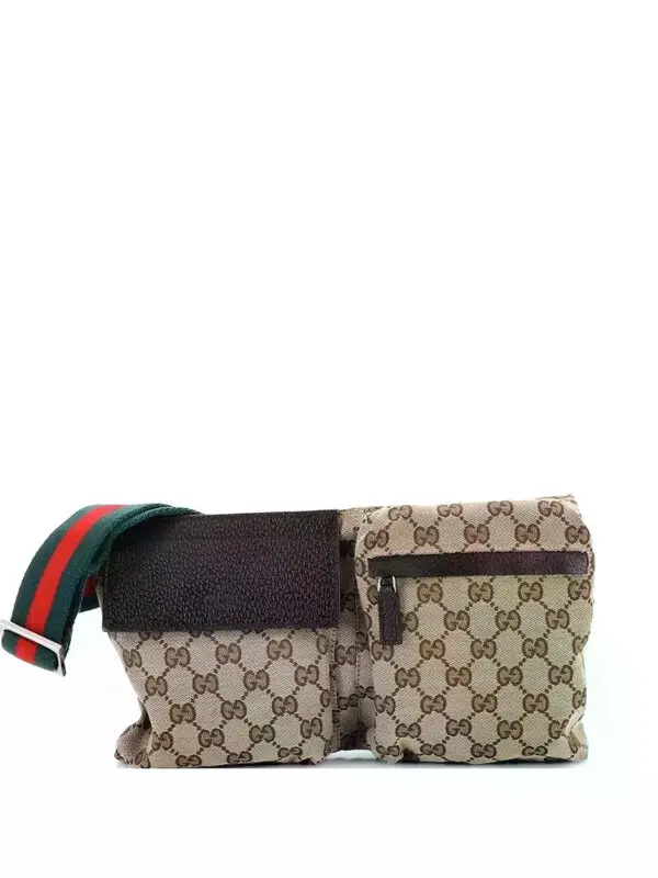 Gucci Vintage Double Gg Canvas With Leather Small Belt Bag - Brown