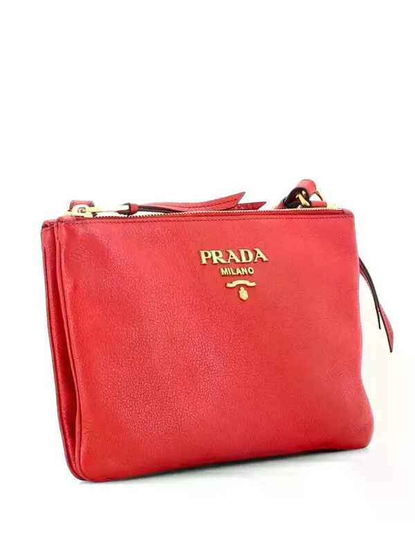 Prada Double Zip Vitello Daino Small Crossbody Bag - Red