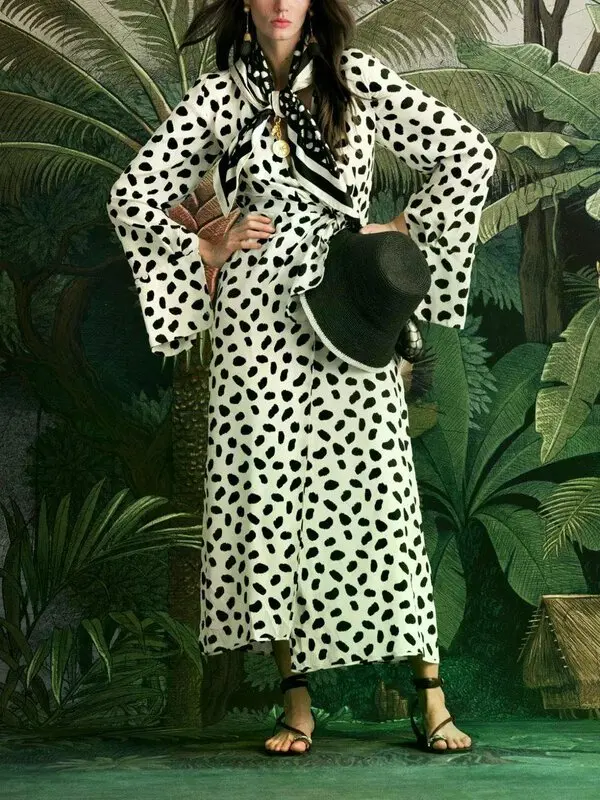 Johanna Ortiz Ollantay Animal-print V-neck Midi Dress