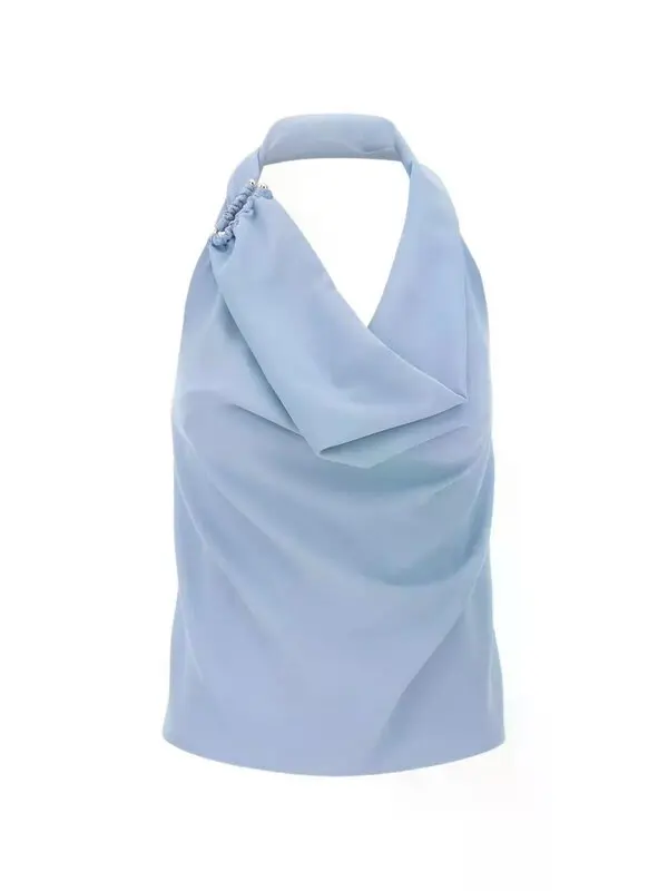 KAOS Draped Shawl Halterneck Blouse - Blue