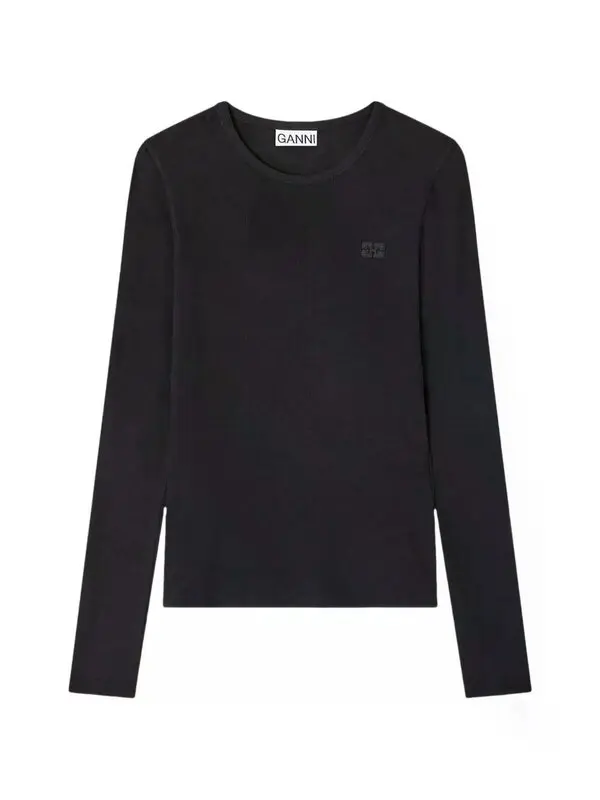 GANNI Long-sleeve Crew-neck T-shirt - Black