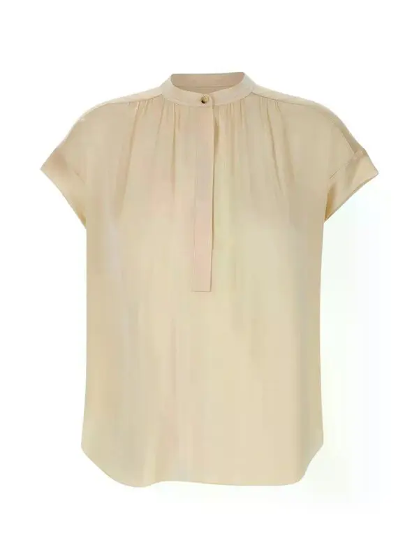 Vince Button-placket Gathered Silk Blouse - Neutrals