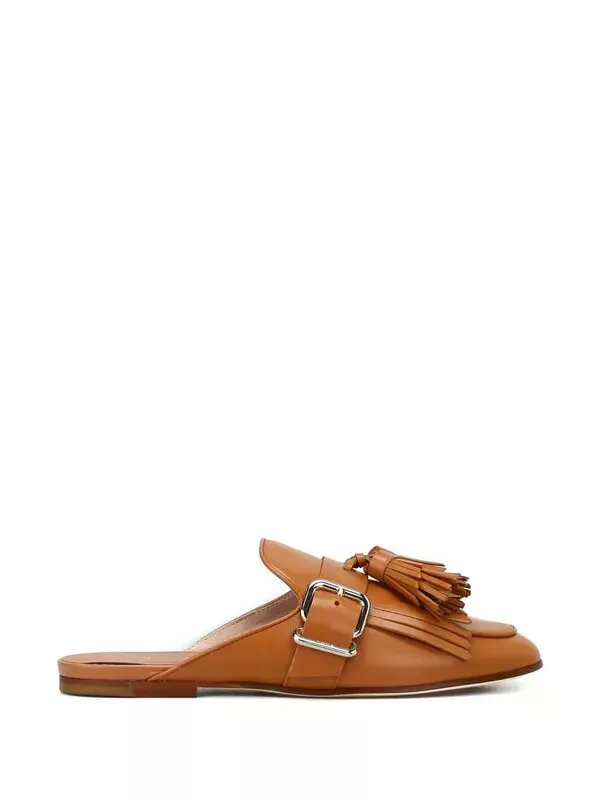 TOD'S Buckle Tassel Leather Mules - Brown