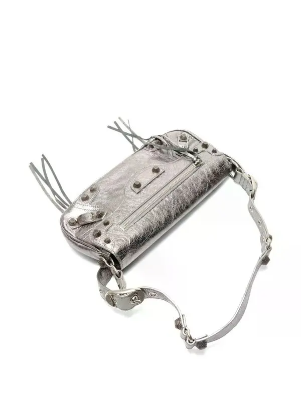 Balenciaga 2020-2025 Xs Le Cagoule Studded Leather Shoulder Bag - Silver