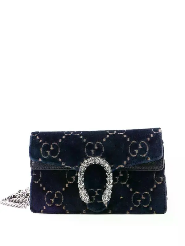 Gucci Dionysus Bag Gg Velvet Super Mini Crossbody Bag - Blue