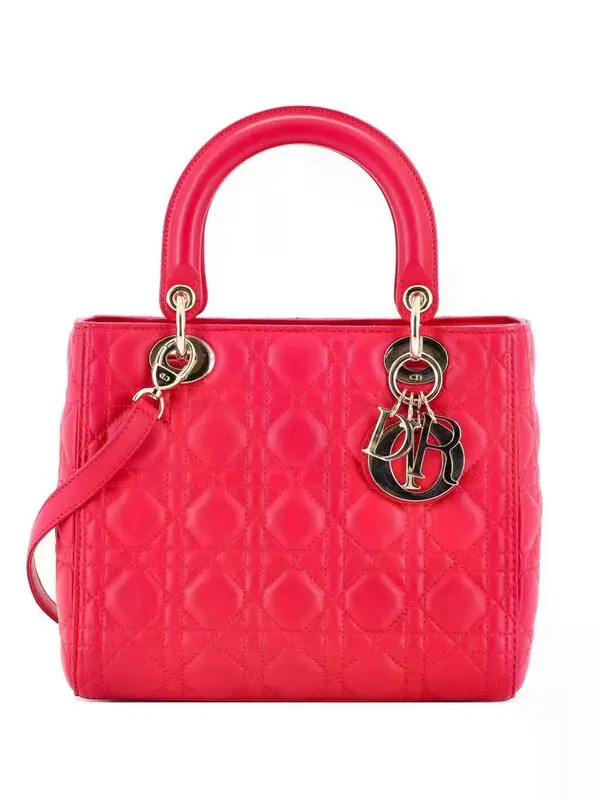 Dior Lady Bag Cannage Quilt Lambskin Medium Satchel - Pink