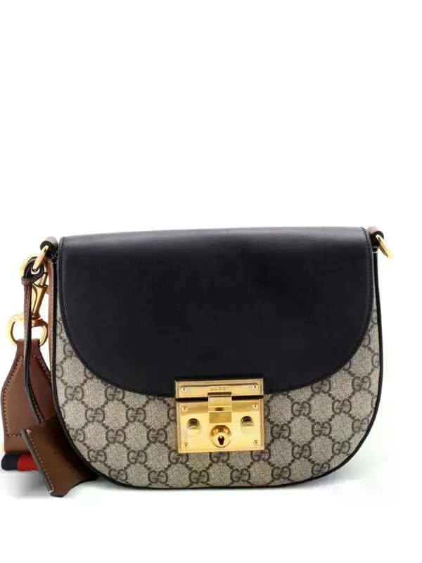 Gucci Padlock Saddle Shoulder Bag Gg Coated Canvas And Leather Medium Crossbody Bag - Black