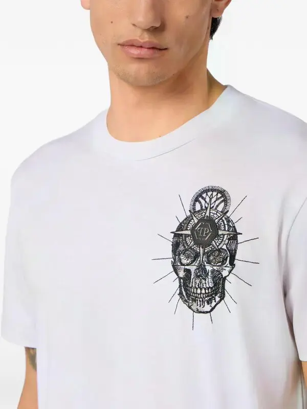 Philipp Plein Round-neck Embroidery T-shirt - White
