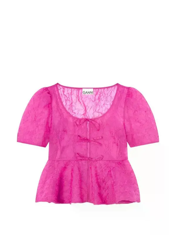 GANNI Bow-detail Peplum Blouse - Pink