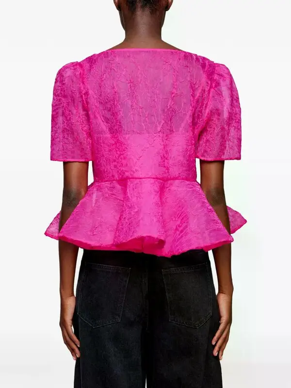GANNI Bow-detail Peplum Blouse