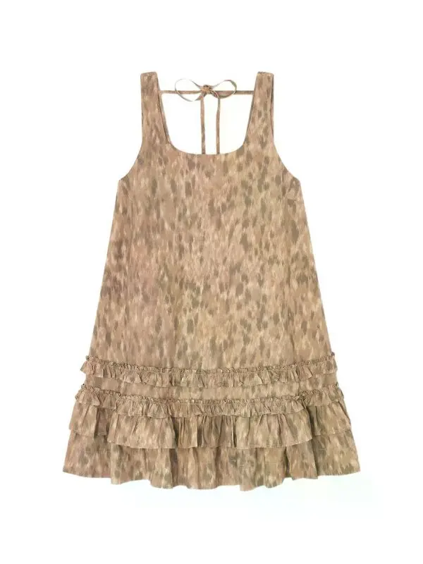 GANNI Ruffled Printed Mini Dress - Neutrals