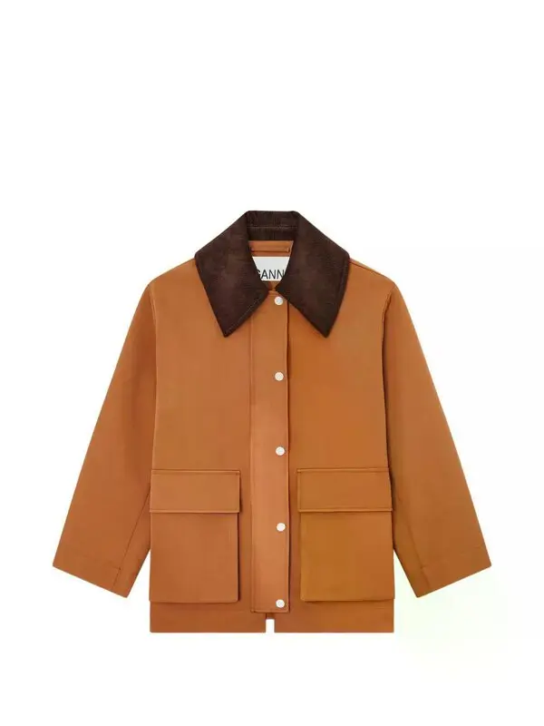 GANNI Patch-pocket Corduroy-collar Jacket - Brown