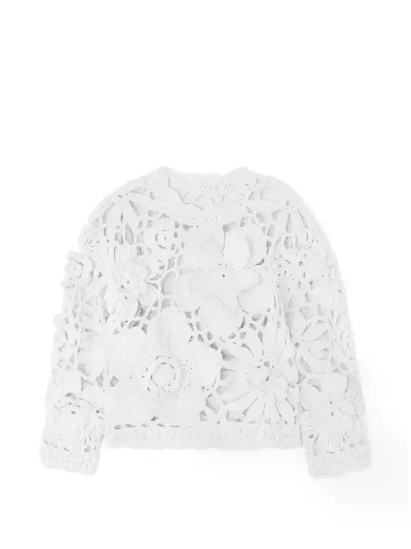 GANNI Floral-appliqué Crochet-knit Sweater - White