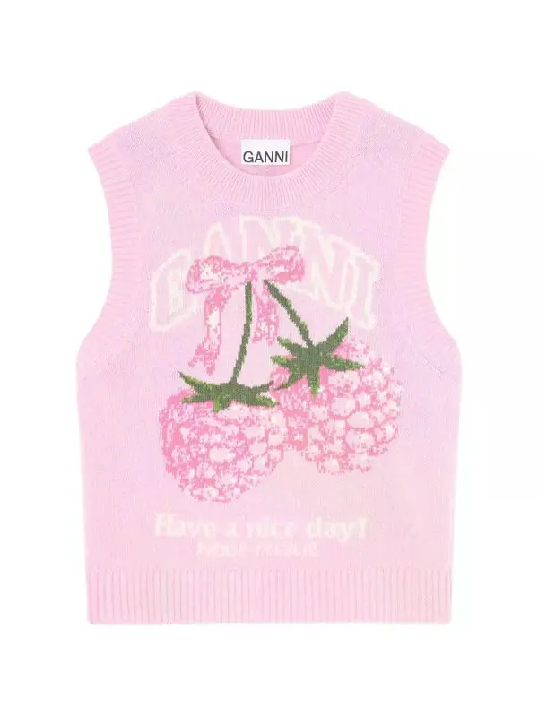 GANNI Graphic Knitted Vest - Pink