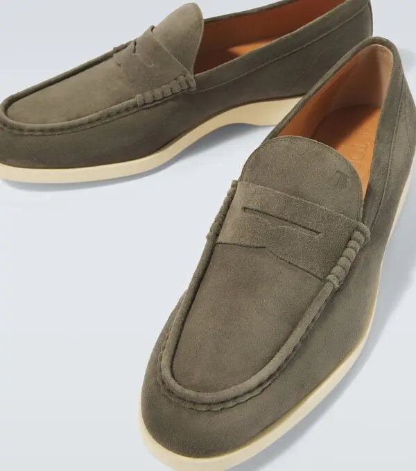 TOD'S Suede Penny Loafers - Grey
