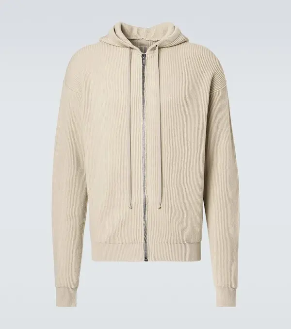 Rick Owens Ribbed-knit Virgin Wool Hoodie - Beige