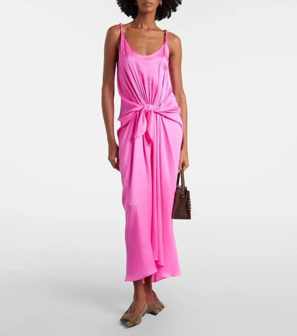 JW Anderson Gathered Silk Satin Midi Dress