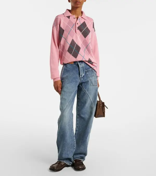 JW Anderson Argyle Wool Polo Sweater