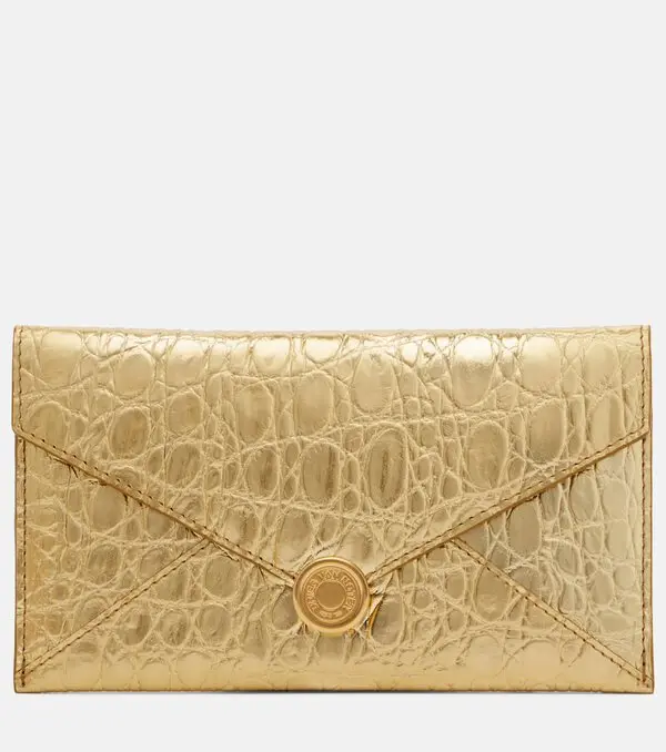 Dries Van Noten Embossed Metallic Leather Clutch - Gold