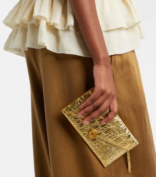 Dries Van Noten Embossed Metallic Leather Clutch