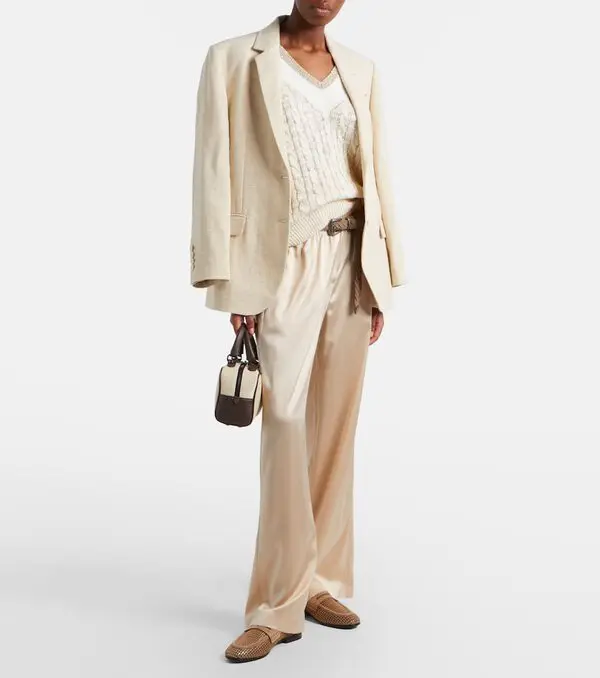 Brunello Cucinelli Perforated Leather Penny Loafers - Beige