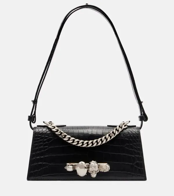 Alexander McQueen Jewelled Small Leather Shoulder Bag - Black