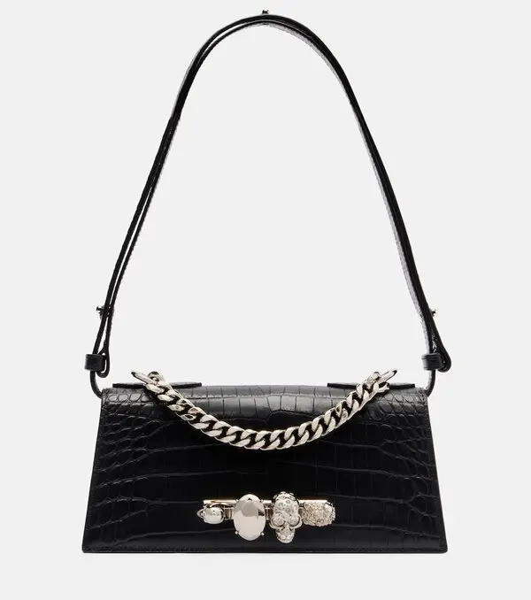 Alexander McQueen Jewelled Mini Leather Shoulder Bag - Black
