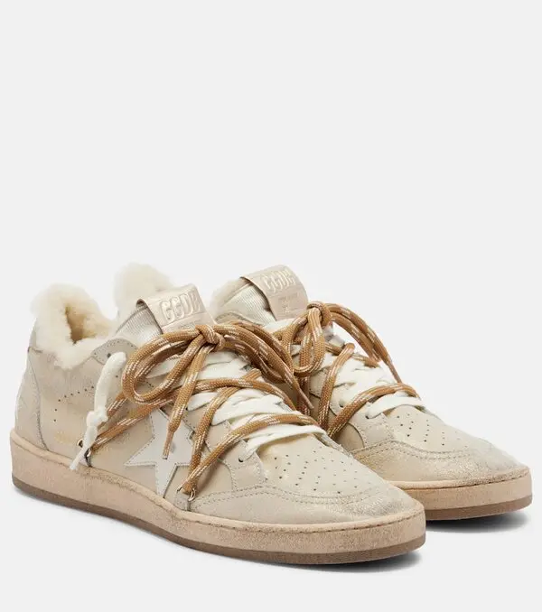 GOLDEN GOOSE Ball Star Shearling-lined Suede Sneakers - Gold
