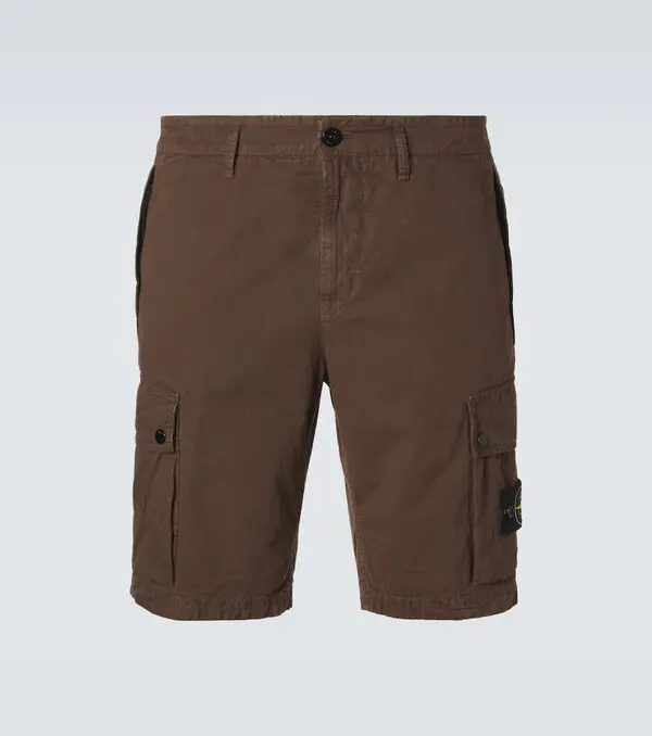 Stone Island Compass Cotton Canvas Cargo Shorts - Brown