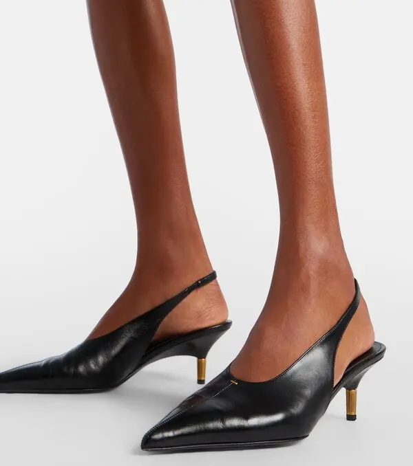 Khaite Bella 55 Leather Slingback Pumps - Black