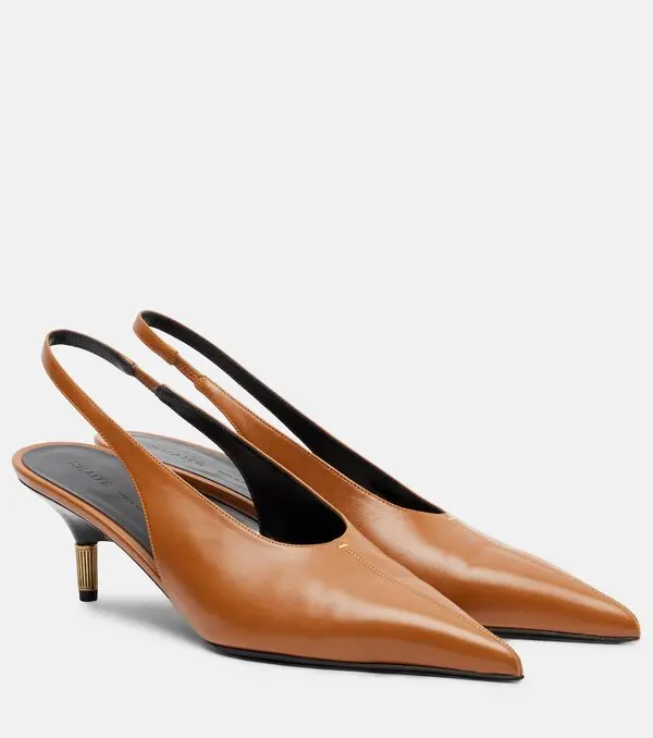 Khaite Bella 55 Leather Slingback Pumps - Brown