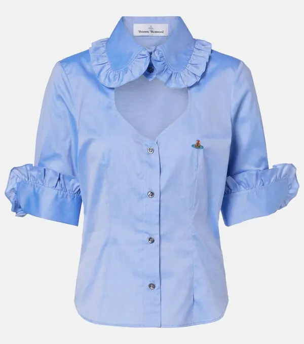 VIVIENNE WESTWOOD Toulouse Frill Cutout Cotton Poplin Shirt - Blue