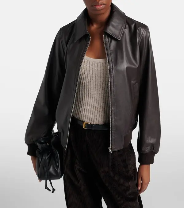 YVES SALOMON Leather Blouson Jacket - Brown