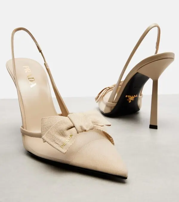 Prada Bow-detail Mesh Slingback Pumps