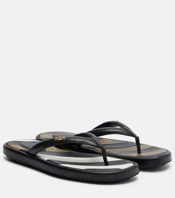 TOD'S Leather Thong Sandals - Black