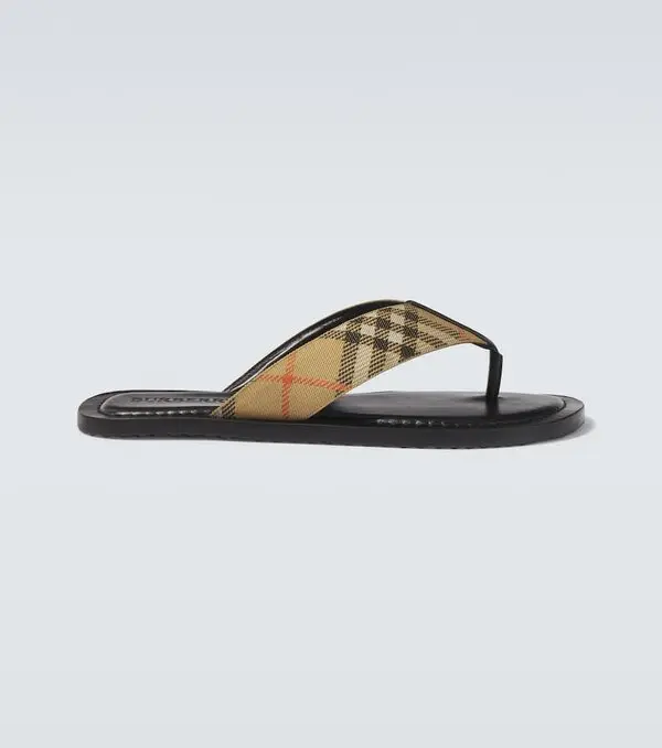 Burberry Check Leather-trimmed Thong Sandals - Beige