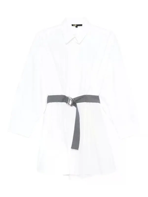 Maje Belted Cotton Mini Dress - White